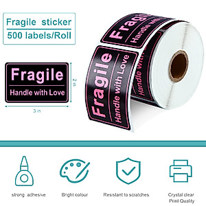 500 Pieces 2 x 3 Inch Black Pink Fragile Handle with Love Labels Stickers Self-Adhesive Stickers for Shipping Mailing Packing Envelope Present Jewelry Bag