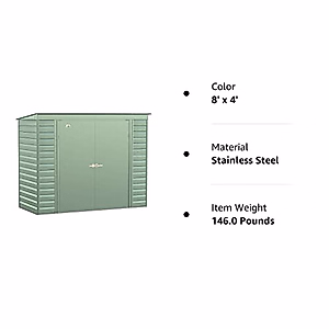 Arrow Select 8' x 4' Outdoor Lockable Steel Storage Shed Building, Sage Green