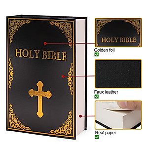 Leather Book Safe (Size 10.79"×7.72"×1.97") Real Paper Secret for Jewelry, Money and Cash, Diversion Book Safe,Hollow with Hidden, Combination Lock (L, Bible-Combination)
