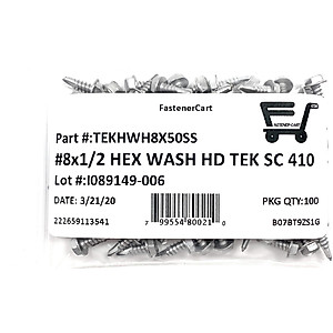 #8x1/2 Stainless Steel Hex Washer Head Self Drilling Tapping TEK Screw (410 Stainless Steel) 100 Pieces 8x1/2