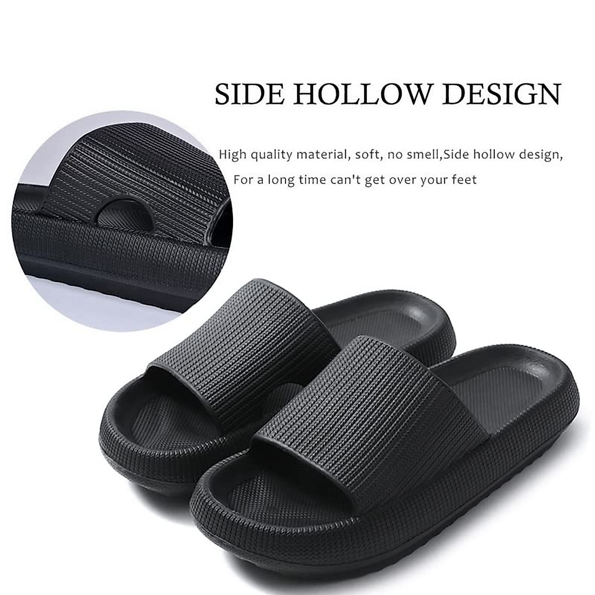 rosyclo Cloud Slippers for Women and Men Massage Thick Sole Non-Slip Shower Slippers Bathroom Super Soft Comfy House Cloud Slide Slippers for Indoor and Outdoor（Black 40-41）