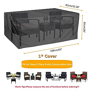 HOMEZILLIONS Patio Cover Patio Conversation Set Covers Patio Furniture Sets Covers Conversation Set Outdoor Cover for Outdoor 3 Piece Furniture Rectangular Water Proof Windproof Dust 63×26×32inch
