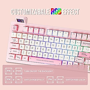 EPOMAKER RT100 97 Keys Gasket BT5.0/2.4G/USB-C Mechanical Keyboard with Customizable Display Screen, Knob, Hot Swappable Socket, 5000mAh Battery for Win/Mac(RT100 Pink, Sea Salt Silent Switch)