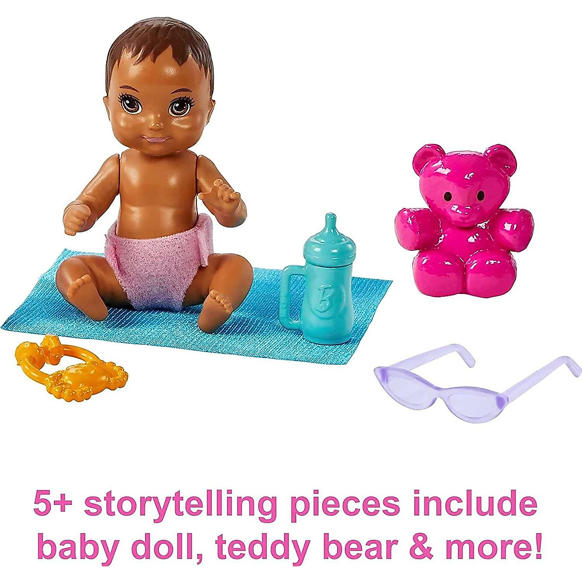 Barbie Skipper Babysitters Inc Playset with Brunette Doll, Stroller, Baby Doll & 5 Accessories, Remove Stroller Seat for Carrier