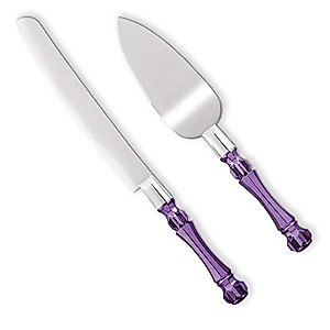 Homi styles Cake Knife and Server - Wedding Cake Knife Set - Serving Set for Receptions, Birthdays - Cake Cutting Set - Match the Color to Your Event Theme - Cake Knife and Cutter (Purple)