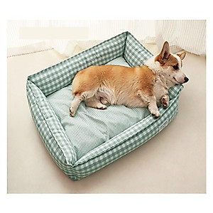 ITOMEN Pet Bed Bed Dog Cat Pet Square Lattice Kennel Medium Small Dog Sofa Bed Cushion Pet Comfort (Color : Light Green, Size : 75x60cm)