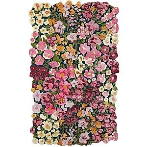 BLUEEDGERUG Handmade Flower Multicoloured Irregular Area Rug 100% Imported Blended Wool Floral Area Rug (2.6x6.0 feet)