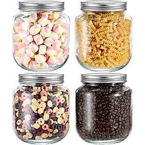 Coloch 4 Pack Half Gallon Glass Jar with Metal Lid, 64 Oz Clear Food Storage Jar Wide Mouth Glass Pantry Container for Candy, Cookie, Flour, Kombucha Tea, Fermenting