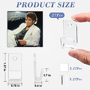 Laurensory Vinyl Record Wall Mount, 27Pcs Clear Acrylic Album Record Holder Display for CDs, Vinyl, Card Collection in Home Office