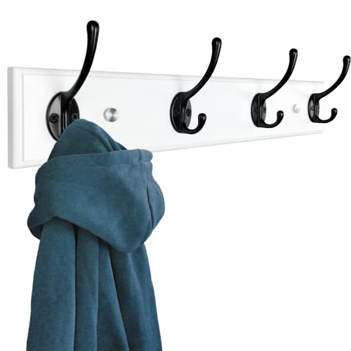 mapeoes 2 Pack 17.3'' Wood White Coat Rack Wall Mount 4 Hooks, Hook Spacing 5.15'',Heavy Duty Wooden Wall Coat Hanger for Cloth,Hat,Key, Small Modern Wall Decoration Rack for Kids Room Entryway