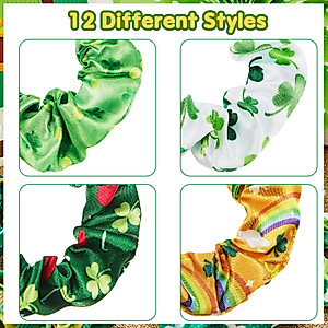 24 Pieces St. Patrick's Day Scrunchies Hair Ties Shamrock Hair Scrunchies Hat Rainbow Hair Scrunchy Elastic Hair Band Hair Rope for St. Patrick's Day Decoration Women Girls, 12 Styles