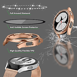 JOYOZY Bands Compatible with Samsung Galaxy Watch 4 40mm with Screen Protector Case,20mm Quick Release Watch Band Stainless Steel Strap & Diamond Bezel Case Cover for Galaxy Watch 4
