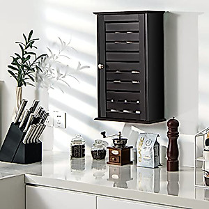 Tangkula Bathroom Wall Cabinet, Medicine Cabinet with 3 Tier Adjustable Storage Shelves with Single Louvered Door, Hanging Cupboard for Home Living Room Kitchen Bedroom Hotel (Brown)