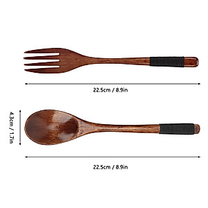 Pssopp 6Pcs Japanese Spoon Fork Set Wooden Spoon Fork Japanese Wooden Tableware Wooden Ladle Spoon and Fork Set for Cooking Stirring Eating