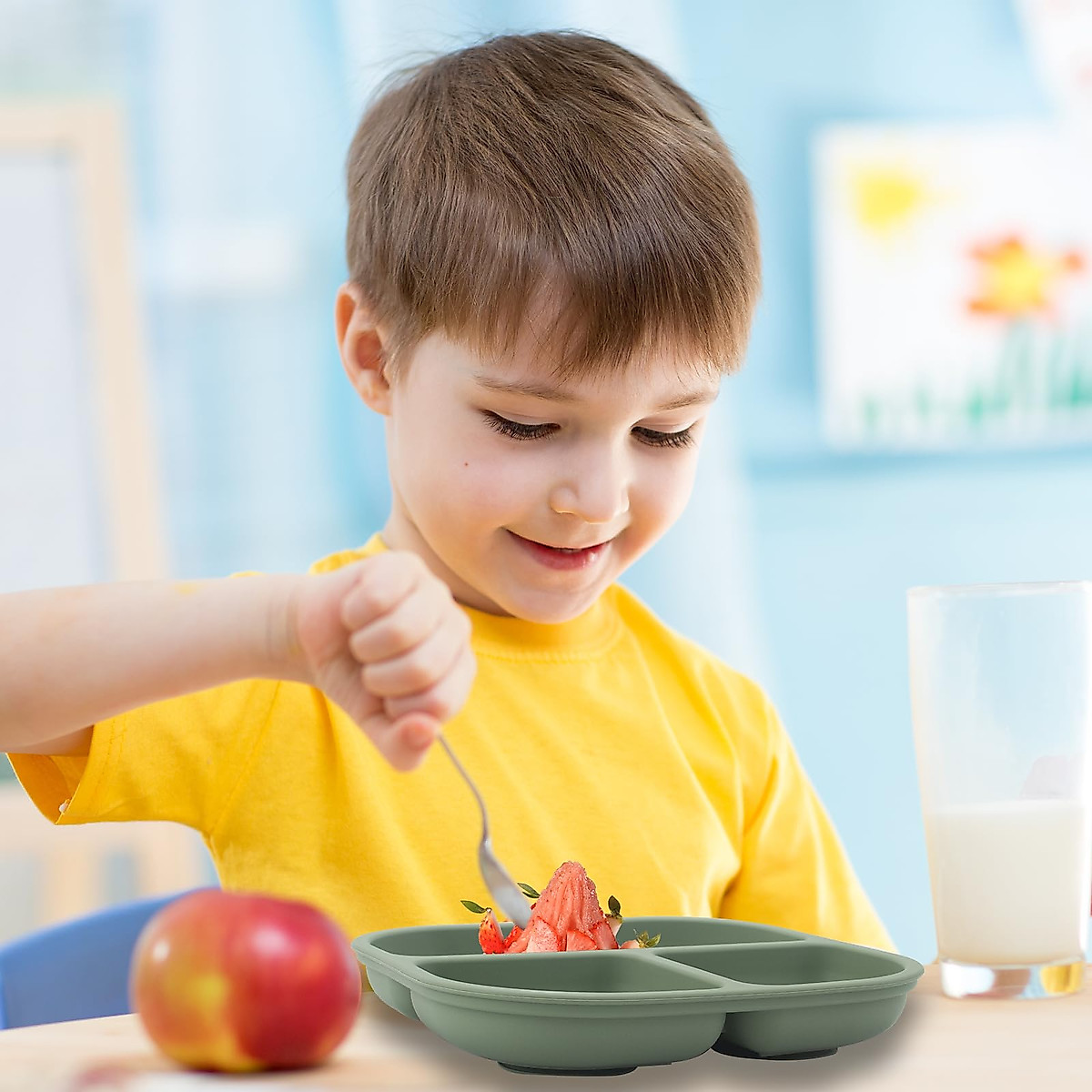 Powerful Suction Plates for Baby and Toddler,Baby Divided Plate,Christmas Plates,Non-Slip,BPA Free,Microwave & Dishwasher Safe,4 Pack Unbreakable Feeding Set