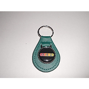 1965 1966 1967 1968 OLDS 442 4-4-2 TRI COLOR LOGO LEATHER KEYCHAIN - TEAL