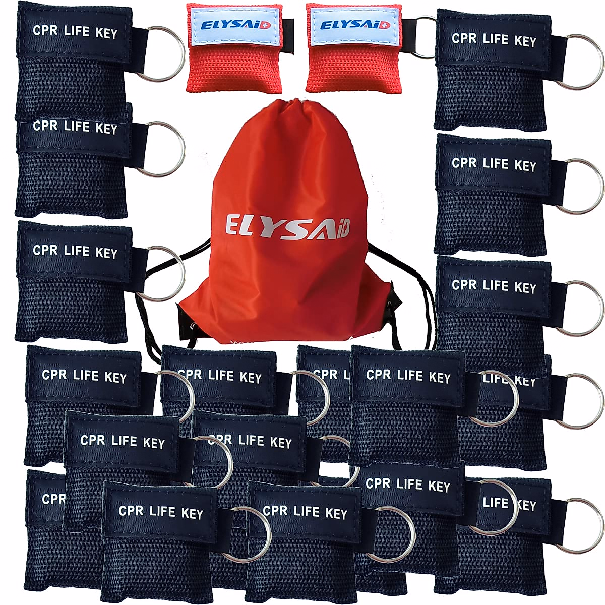 Elysaid 100 pcs/pack CPR Barrier Face Shield Mask with Keychain for CPR AED Training Black