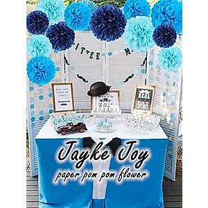 12 Pcs Tissue Pom Poms Kit, Tissue Paper Flowers for Birthday, Boy Baby Shower, Nursery, Graduation, Bachelorette Party Decoration (Blue Mix)