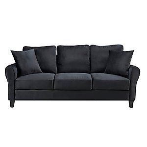 HUAYICUN Living Room Sofa Modern Sofa with 2 Pillow, 78 Inch Width Velvet Sofa, 3 Seater Sofa with Plastic Legs for Bedroom, Office (Black)