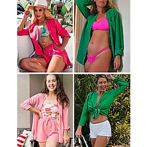 Ekouaer 2 Piece Sets for Women Summer Outfits Shorts Button Up Shirt Outfit Sets V Neck Sweat Suits Tracksuit Black,Medium