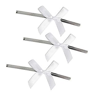 HAPY SHOP 100 PCS Cute Satin Ribbon Twist Tie Bows,3 Inches for Bakery Candy Lollipop Cello Bag,White
