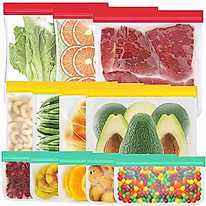 Reusable Freeze Bags Silicone-12 Pack Stasher Reusable Silicone Bags for Food Storage Resealable Lunch Bag for Meat Fruit Veggies Reusable Sandwich Bags BPA FREE Flat Freezer Bags