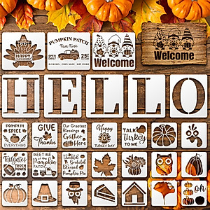 29Pcs Thanksgiving and Fall Stencils for Painting on Wood,Pumpkin Stencils, Vinyl Stencil Reusable Hello Autumn Drawing Templates Crafts for Door Porch Hanger Thanksgiving Wreath Home Decor