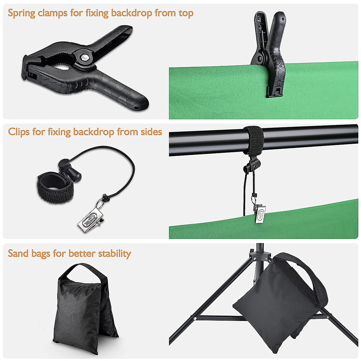 AW 8.5x10ft Backdrop Stand Support System with 4X Clamps 2X Clips 2X Sand Bags 1x Carry Bag for Parties Events Photography