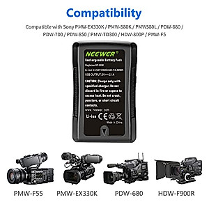 Neewer V Mount/V Lock Battery - 95Wh 14.8V 6600mAh Rechargeable Li-ion Battery for Broadcast Video Camcorder, Compatible with Sony HDCAM, XDCAM, Digital Cinema Cameras and Other Camcorders