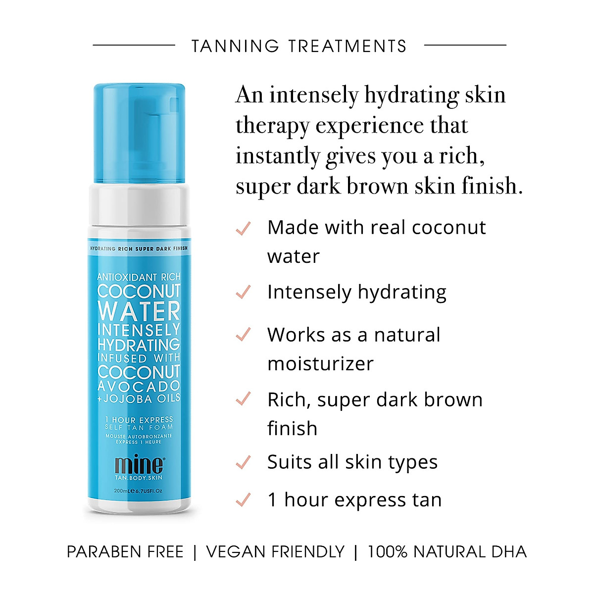 MineTan Coconut Water Based Self Tanner | Delivers a Flawless, Streak-Free Super Dark Brown Finish That Restores Skin Hydration, World's First Coconut Water Based Sunless Tanner, 100% Vegan