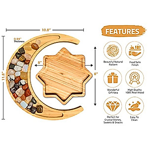 Suqoon Wooden Crescent Moon & Star Tray - Crystals & Stones Holder - Exquisite Serving Tray Set for Appetizers, Cookies - 11.5 inch Crescent Moon Tray for Healing Crystals Storage & 8 inch Star Tray