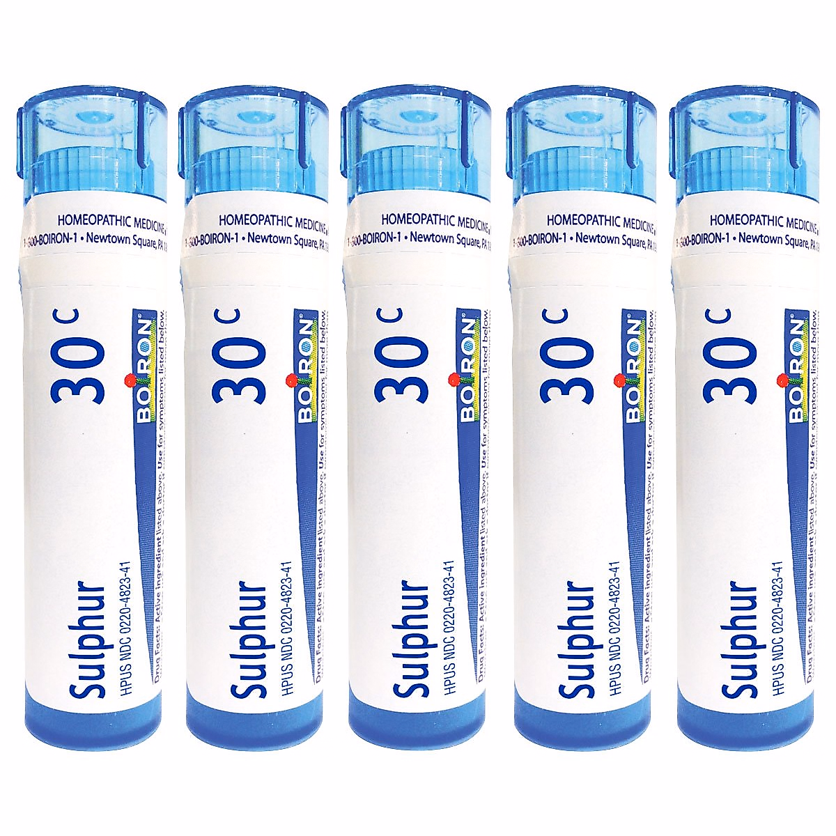 Boiron Sulphur 30C (Pack of 5 80-Pellet Tubes), Homeopathic Medicine for Skin Rash