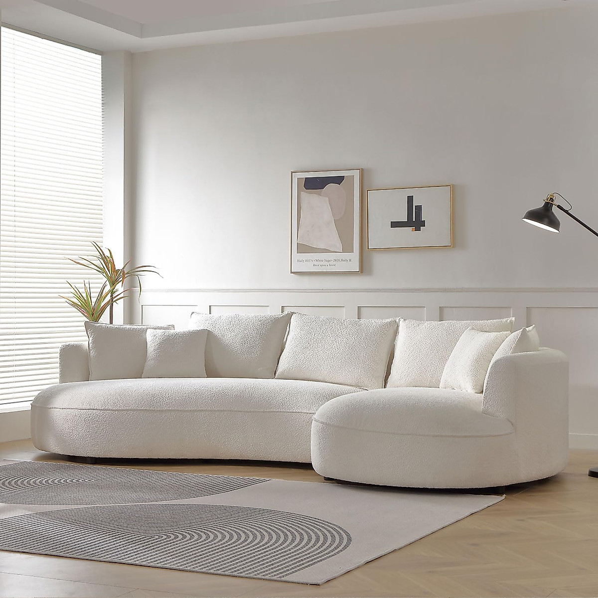 HAMORESPACE 124.8'' Modern Curved Fabric Sectional Sofa Couch, Upholstered Couch with Pillows, Right Hand Facing Sofa for Living Room (White Right-Facing)