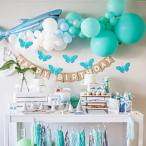 3D Teal Butterfly Wall Decor: Set of 6 Real Feather Butterflies Wall Stickers with Pearls for Girls Bedroom Baby Shower Wedding Cake Office Decor Butterfly Wall Decals for Bathroom Boho Living Room