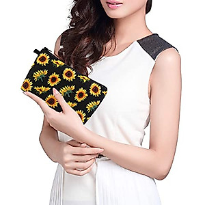 MAGEFY Sunflower Makeup Bag for Women, Portable Travel Cosmetic Bag with Black Zipper Pouch Waterproof Makeup Pouch Multifunctional Small Bag for Women (1 pack, sunflower 0173)