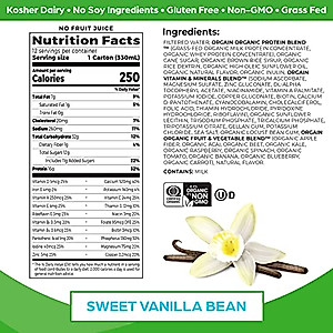 Orgain Organic Nutritional Shake, Vanilla Bean - Meal Replacement, 16g Grass Fed Whey Protein, 20 Vitamins & Minerals, Gluten Free, Soy Free, Kosher, Non-GMO, 11 Fl Oz (Pack of 12)
