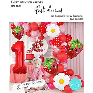 Soonlyn Berry First Birthday Decor 12Ft Strawberry Balloon Arch Kit with Strawberry Balloons Garland Foil First Daisy Dalloons for First Birthday Sweet Baby Shower