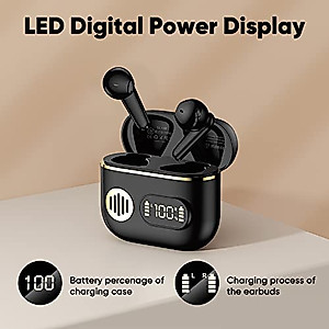 Wireless Earbuds, Bluetooth 5.3 In-Ear Earphones with LED Power Display Charging Case, Stereo Sound Headset with Mic, Bluetooth Cordless Headphones for Android iOS Cell Phone Sports Working-Black