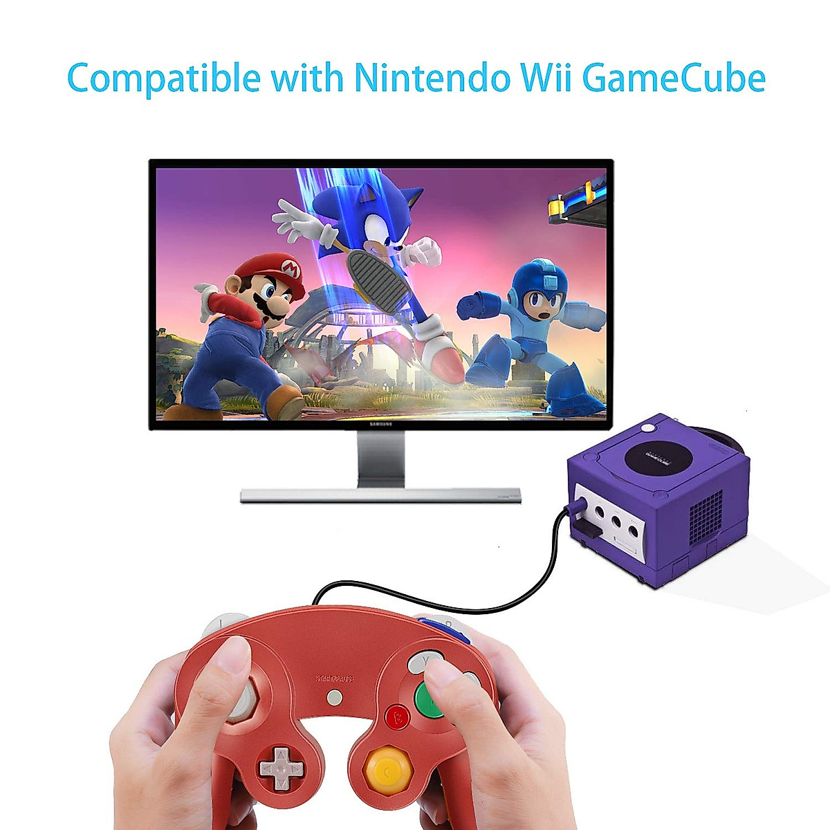 VOYEE GC Controller - 2 Pack Classic Wired Controllers Gamepad Replacement for Nintendo Wii Gamecube (Blue & Red)