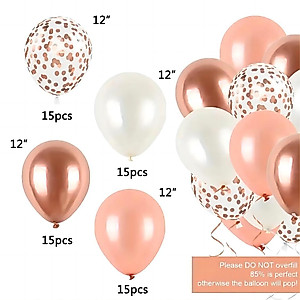 60pcs Rose Gold Balloons 12 inch White and Rose Gold Latex Balloons Rose Gold Confetti Balloon for Birthday Party Wedding Graduation Bridal Shower Decorations