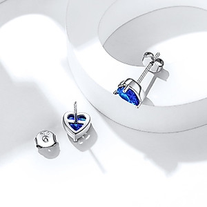 ChicSilver Earrings 925 Sterling Silver Heart Earrings, Crystal March Birthstone Aquamarine Earrings, Gem Stone Light Blue Earrings for Women Sensitive Ears