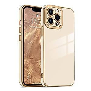 Lafunda Designed for iPhone 13 Pro Case, Luxury Cute Plating Cases for Women Girls Elegant Golden Edge Shockproof TPU Bumper Cover with Silicone Camera Protective Phone Case for iPhone 13 Pro White