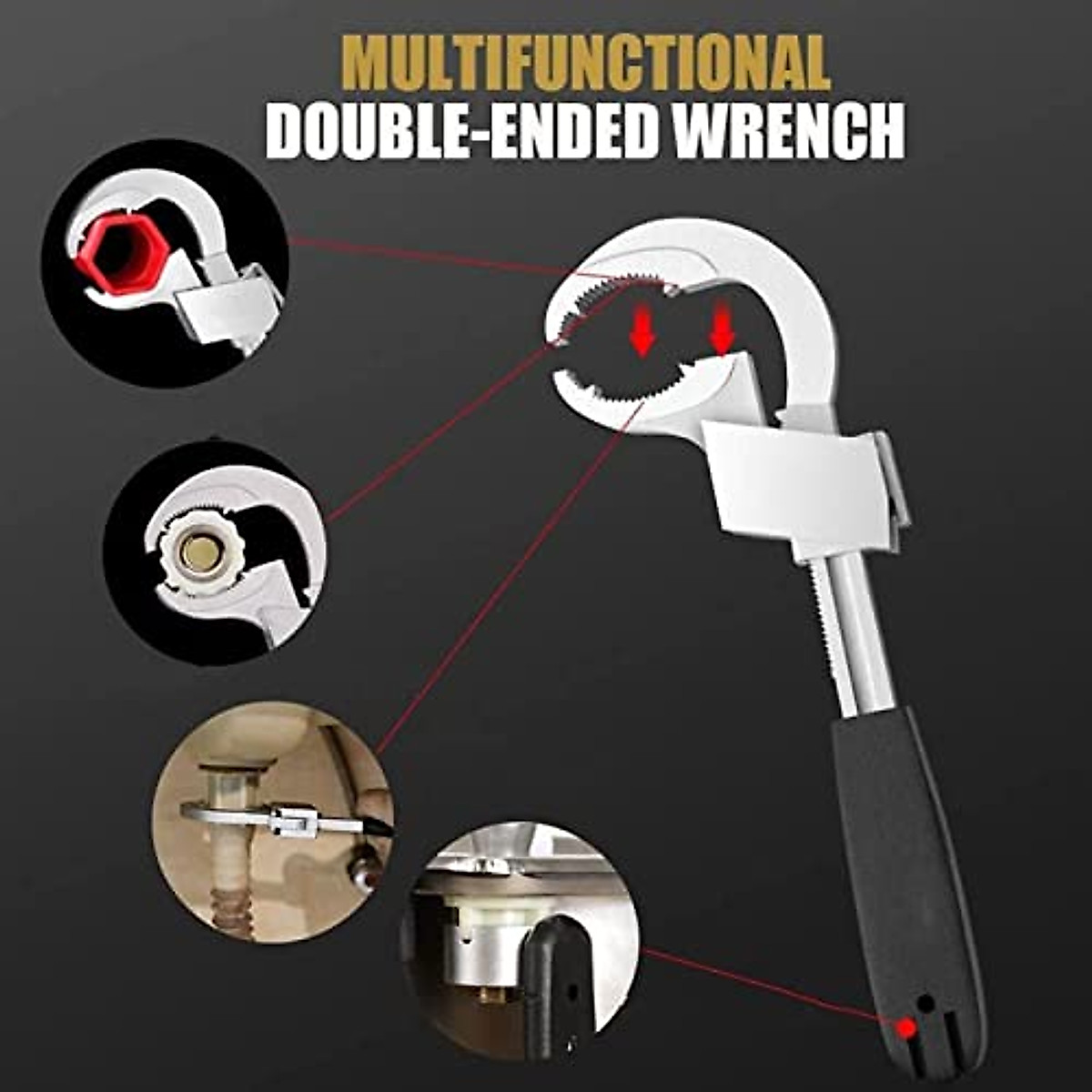 JTZXJJX Stubby Adjustable Wrench with 45MM Wide Jaw Opening for Plumbing Automotive and Industry Tight Spaces Work (Aluminum)