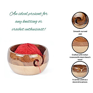 CRAFT INDIA Large Wooden Yarn Bowl | Handmade Knitting Wool Storage Bowl | Yarn Holder Dispenser with Holes to Prevent Slipping and Tangles for Knitting & Crocheting (Brown & Offwhite)