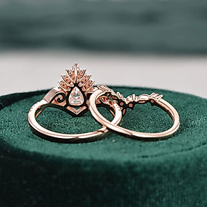 YDD 14k Rose Gold Infinity 1.2CT Pear Shape Moissanite Engagement Rings for Women, Vintage Bridal Set Unique Vine Brilliant Halo Ring Wedding Set Anniversary Free Engraved