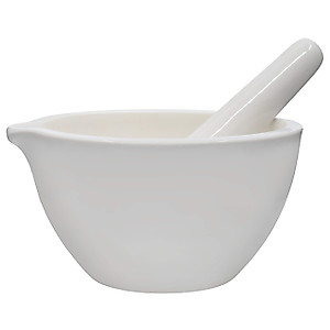EISCO Porcelain Mortar & Pestle Set, 67oz (2000ml) - Unglazed Grinding Surface - Excellent for Kitchen or Laboratory - Grinds Powdered Chemicals, Herbs & Spices - Pill Crusher - White