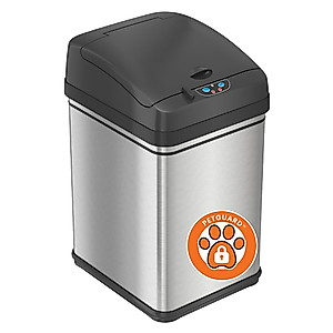 iTouchless 8 Gallon Pet-Proof Sensor Trash Can with AbsorbX Odor Filter, Stainless Steel Kitchen Garbage Bin Prevents Dogs and Cats Getting in, Power by Battery or AC Adapter (Both Not Included)