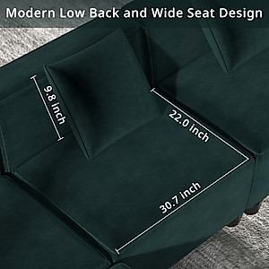 LLappuil Modern Modular Sectional Living Room Sofa Set, Low Back Minimalist Style Couch, Soft Fabric 6 Seater Oversized 138.4" U Shaped Sofa, Dark Green + Aqua Blue
