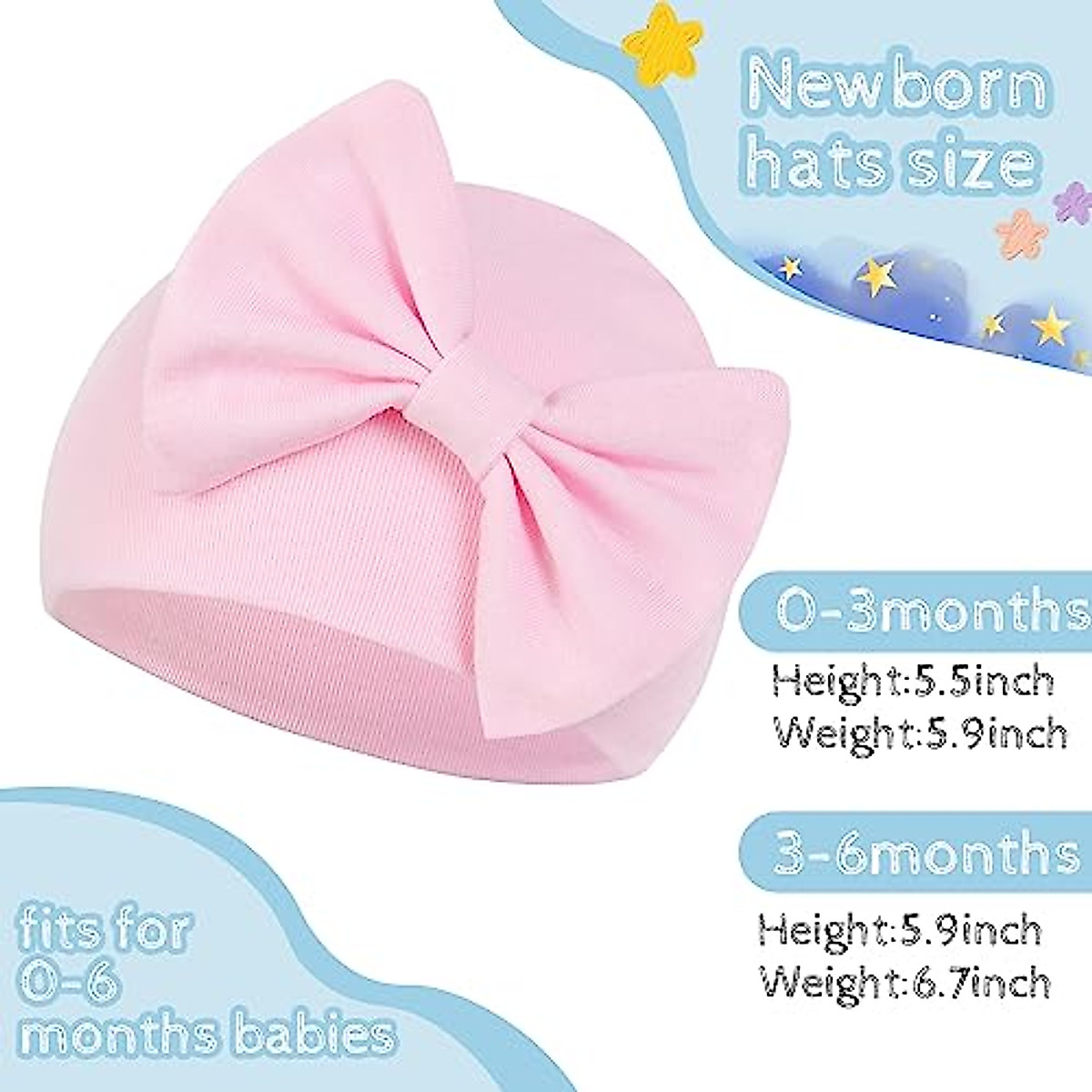 Zando Newborn Baby Girl Hats Soft Beanie Hat Cute for 0-6 Months Infant Toddler Hospital Hat Caps 4 Pack 3 0-3Month