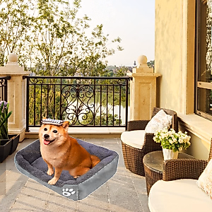 Barelove Square Dog Bed Mattress Washable Kennel, Soft Plush Faux Fur Rectangle Sleeping Pet Bed for Small Medium Large Dogs Cats Puppy Pets, with Anti-Slip Waterproof Bottom (Grey)